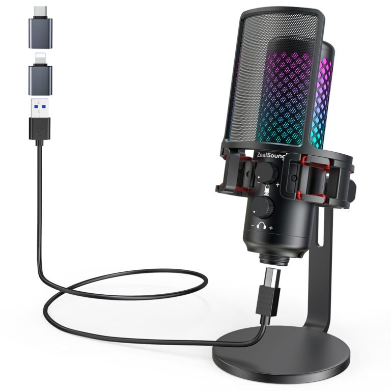 ZealSound USB Microphone for iPhone iPad Phone PC,RGB Gaming Microphone ...