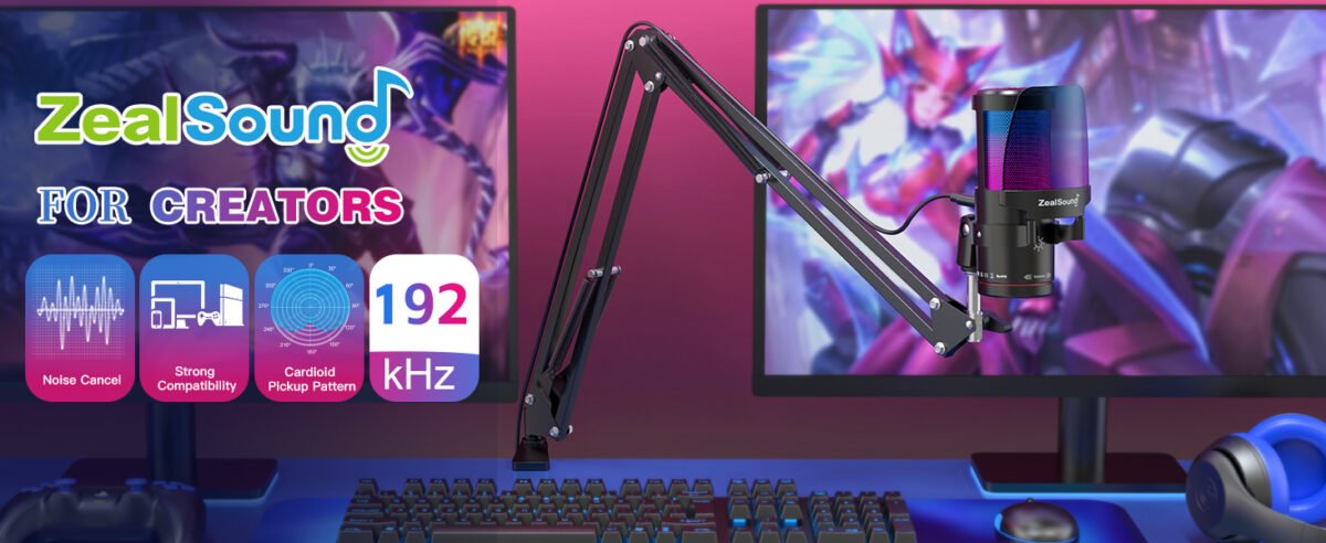 ZealSound Gaming USB Microphone KM8S,Noise Cancellation Condenser mic ...