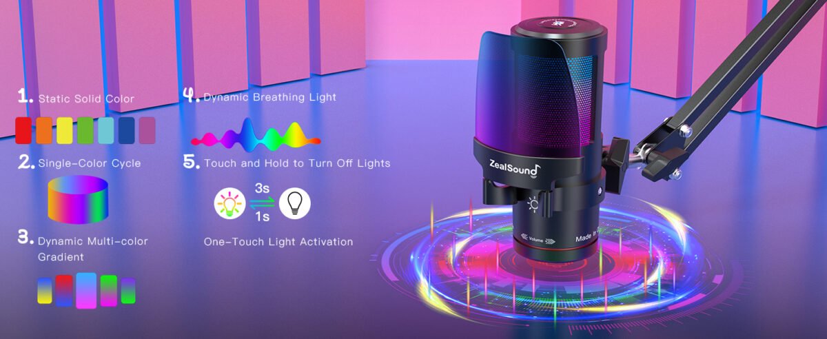 ZealSound Gaming USB Microphone KM8S,Noise Cancellation Condenser mic ...