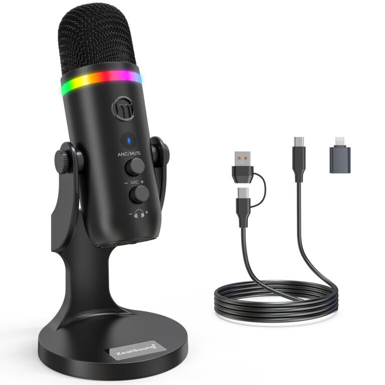 ZealSound K66PRO USB RGB Microphone for iPhone,Noise Cancellation ...