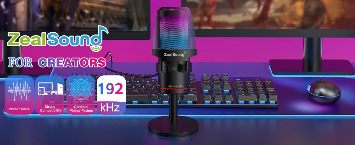 ZealSound Gaming USB Microphone KM8,Noise Cancellation Condenser mic ...
