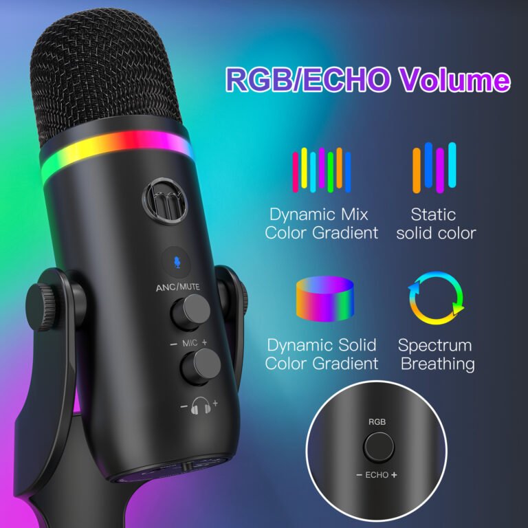 ZealSound K66PRO USB RGB Microphone for iPhone,Noise Cancellation ...