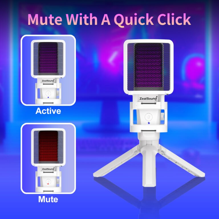 ZealSound USB Condenser Microphone with RGB Lights, One-Touch Mute ...