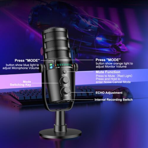 ZealSound Professional USB Condenser Microphone, Metal Reverb Noise ...