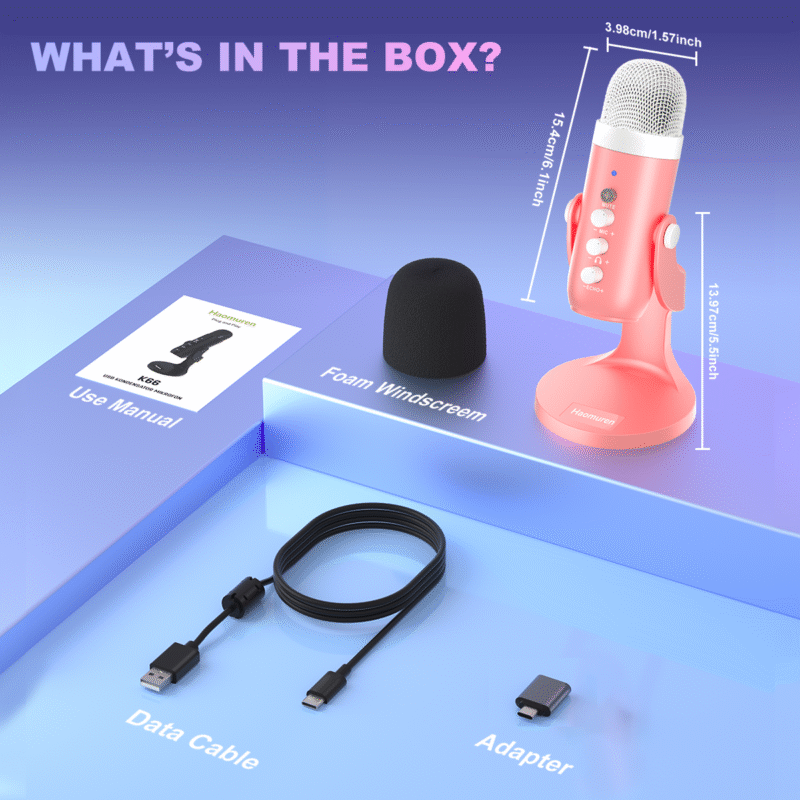 Haomuren Pink USB Gaming Microphone for PC/Phone/PS5, Studio Mic with ...