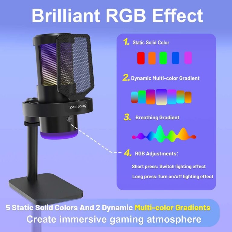 ZealSound Gaming USB Microphone with RGB Light, Noise Cancelling, Echo ...