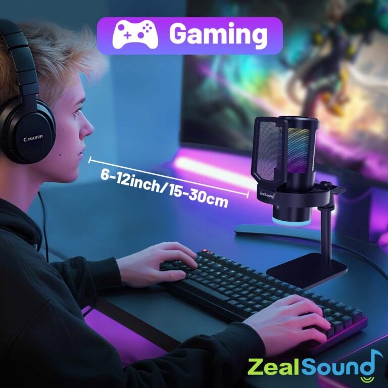 ZealSound Gaming USB Microphone with RGB Light, Noise Cancelling, Echo ...